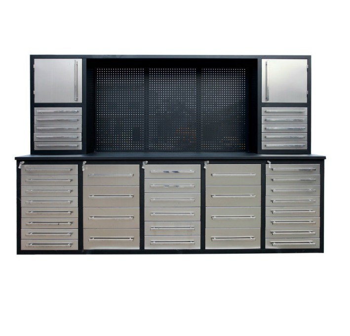 40 Drawers Metal Garage Workbench with Stainless Steel Handles and ...